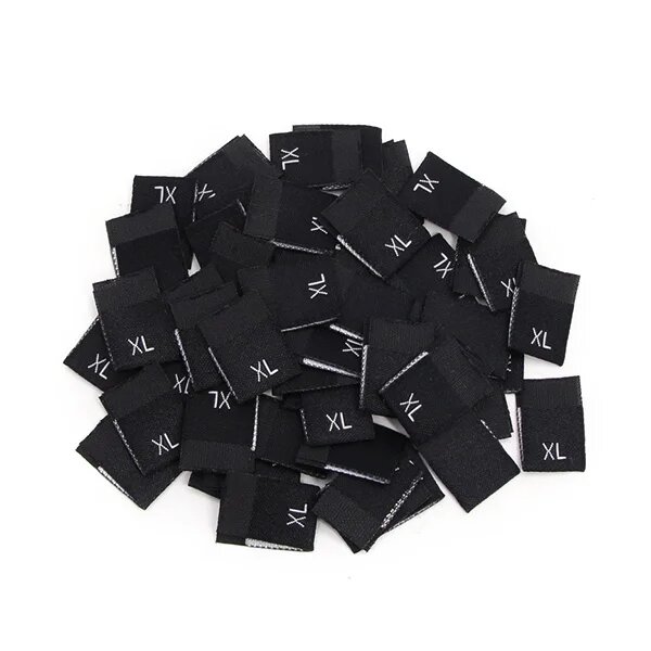 Хлопковые тканевые этикетки черные белые 100 шт Черный, Black XL