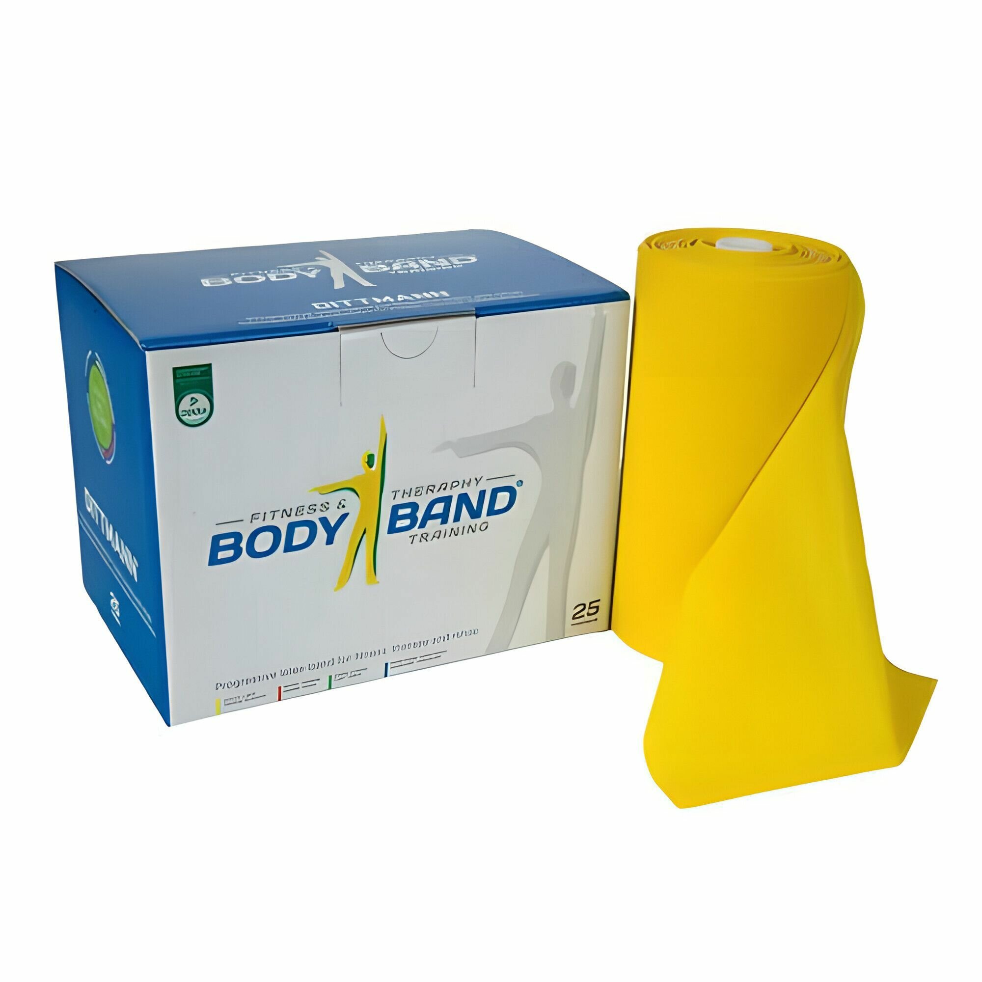 Амортизатор ленточный для пилатеса и фитнеса / лента для пилатеса Dittmann Body-Band, рулон 25 м, сопротивление минимальное 3-5 кг, желтый