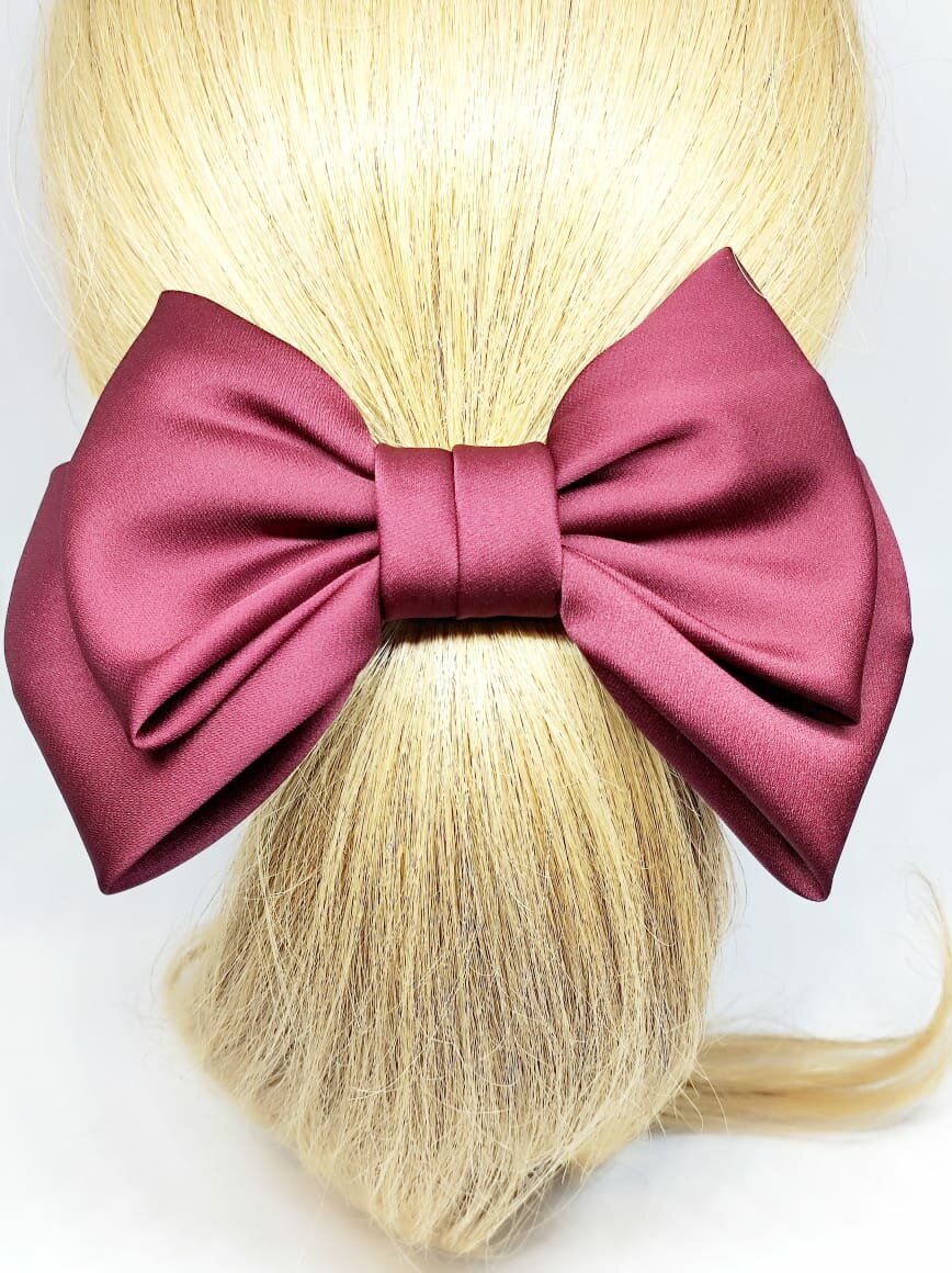 Заколка-автомат для волос, с бантом из шелка, бордового цвета