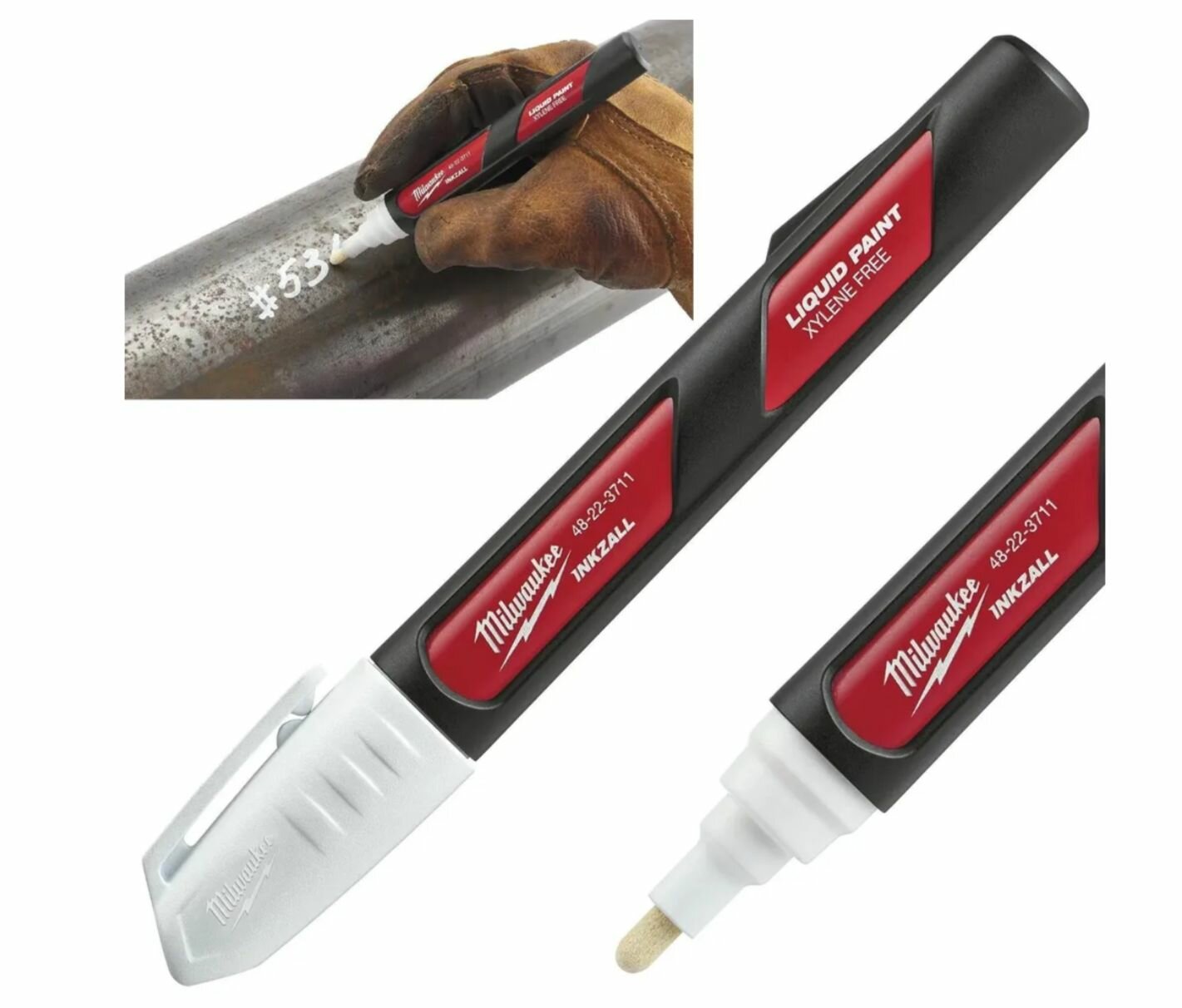 Маркер Milwaukee INKZALL, перманентный, с клиновидным наконечником, белая краска, 15см