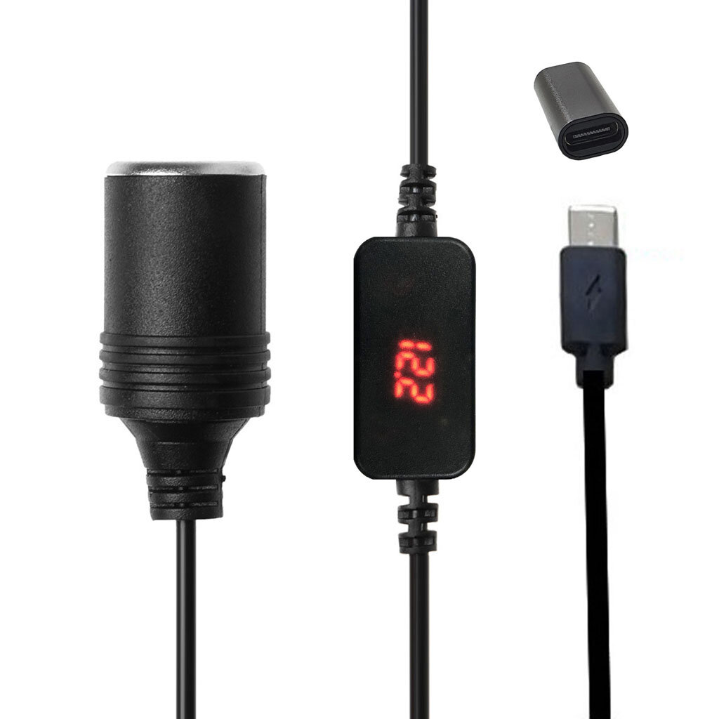USB C PD гнездовой тип папа на автомобильную розетку 12 В, кабель питания с дисплеем выходного напряжения для светодиодной подсветки