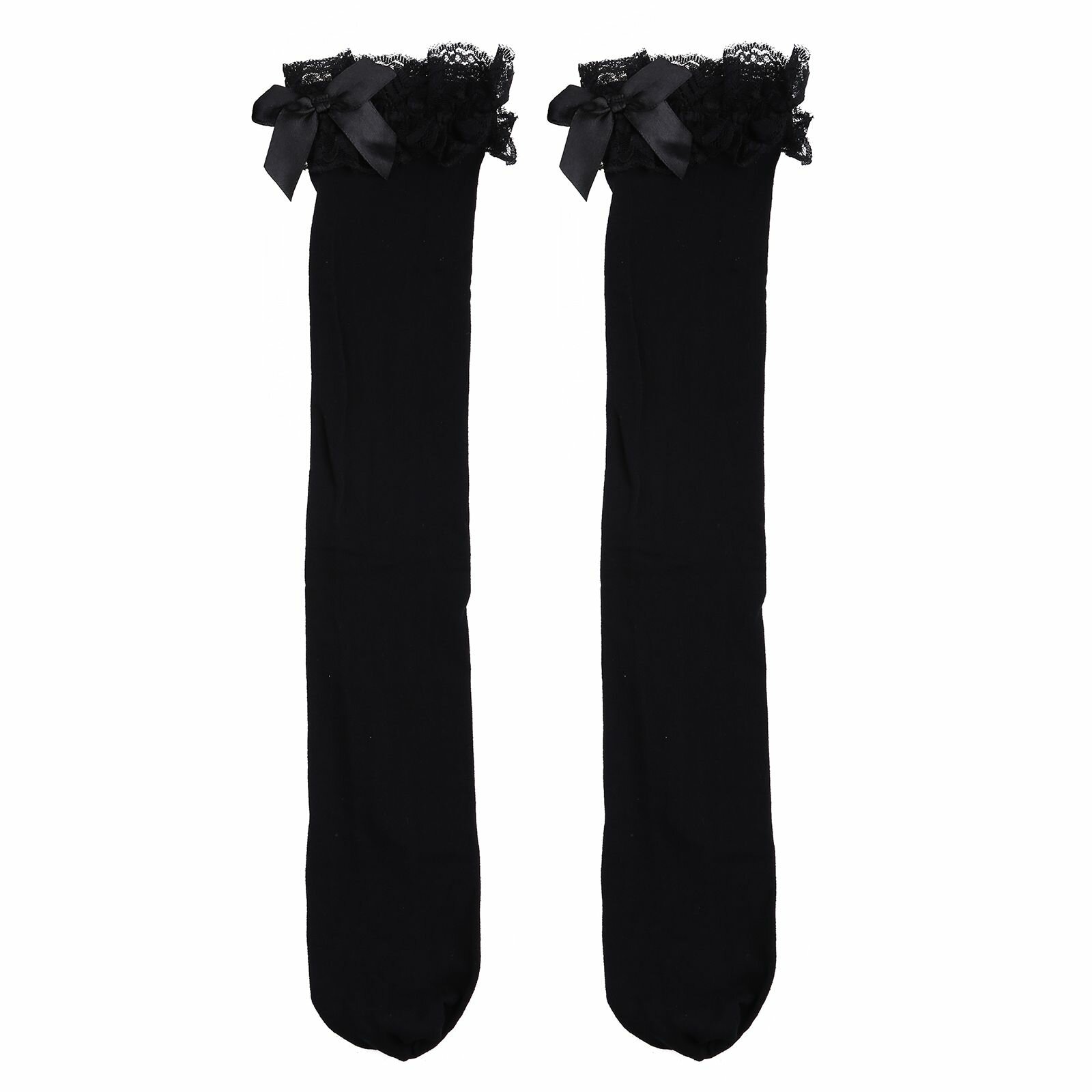 Женские кружевные гольфы с рюшами и бантом, однотонные чулки