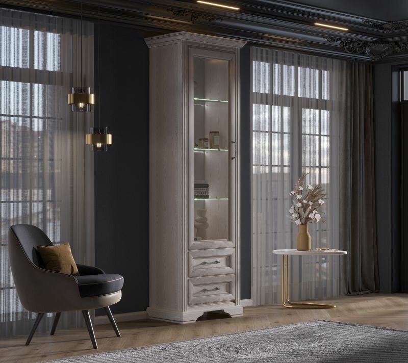 Витрина с подсветкой стилиус REG1W2S лиственница сибирская, для посуды, в прихожую