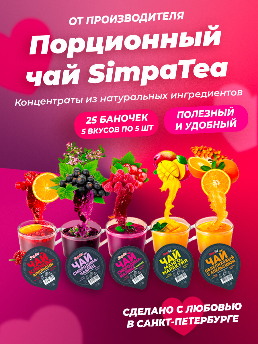 Чайный напиток ассорти 5 вкусов со смородиной 25 баночек по 45 гр