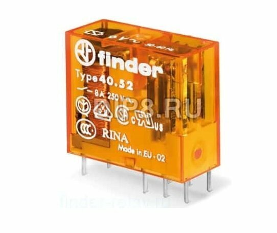 Реле FINDER 405280240000 электромагнитное, промежуточное, Uобмотки 24VAC, DPDT, 8 A, контакты AgNi, 1 шт