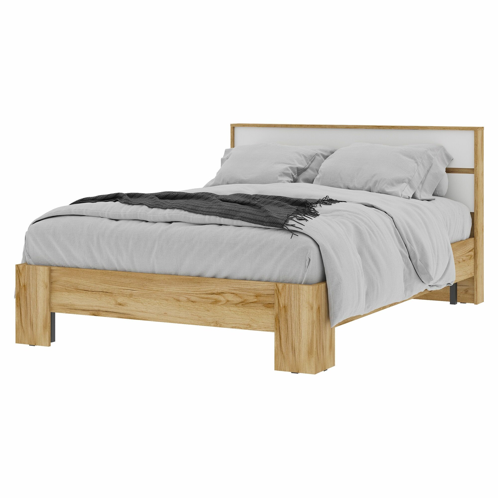 Кровать с ортопедическим основанием Хелен КР-02 1.4м, Дуб крафт золотои /Белыи шагрень