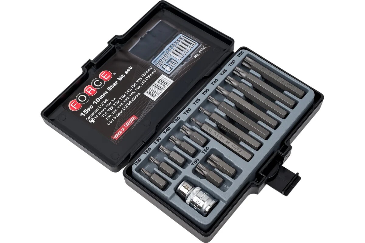 FORCE 4156 Набор TORX бит 15 шт - комплект битов TORX для ремонта и сборки и монтажа