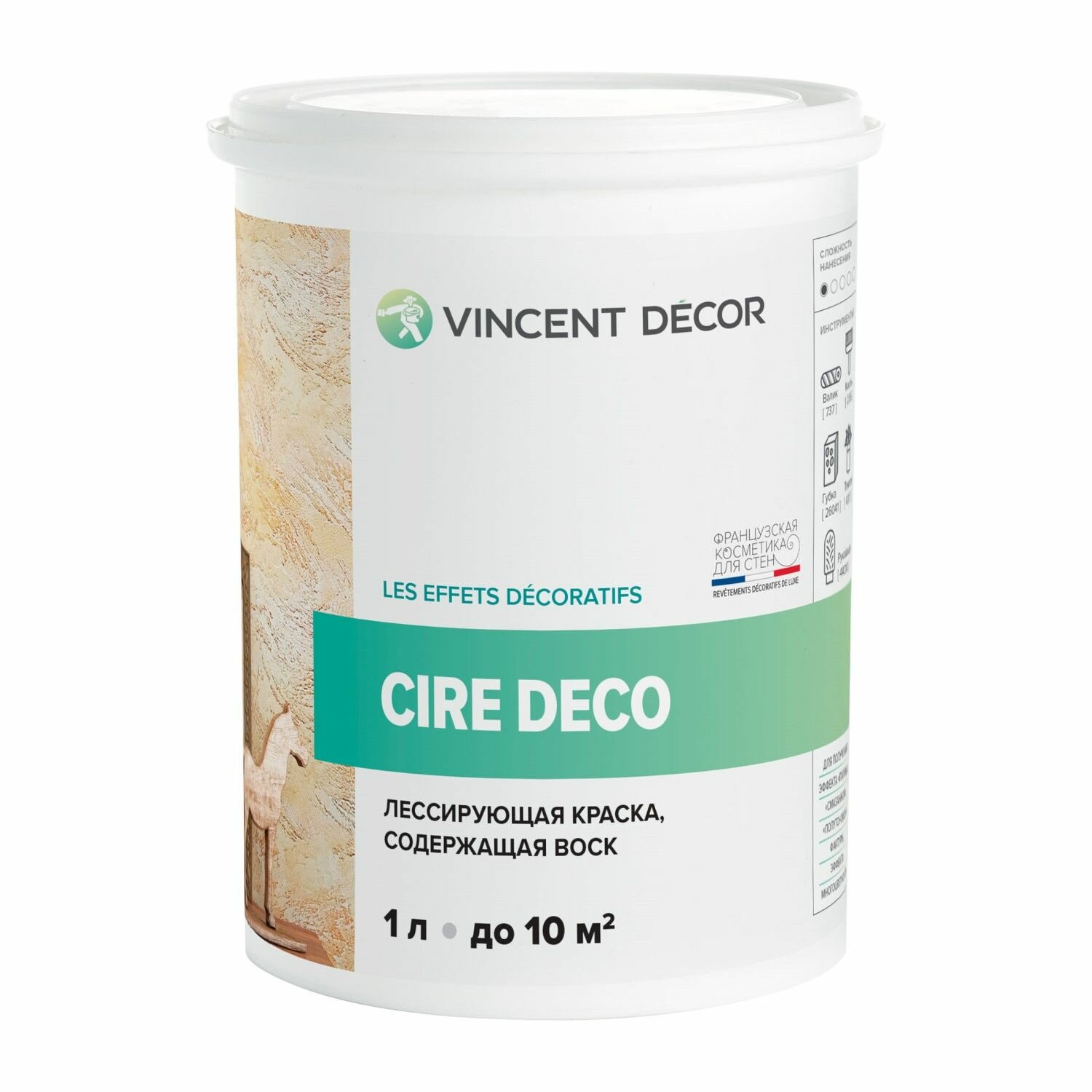 Краска декоративная лессирующая с воском Vincent Decor Cire Deco (1л) база под колеровку