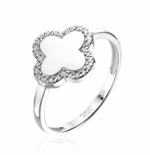 Кольцо тонкое, белое золото, 585 проба, родирование, бриллиант