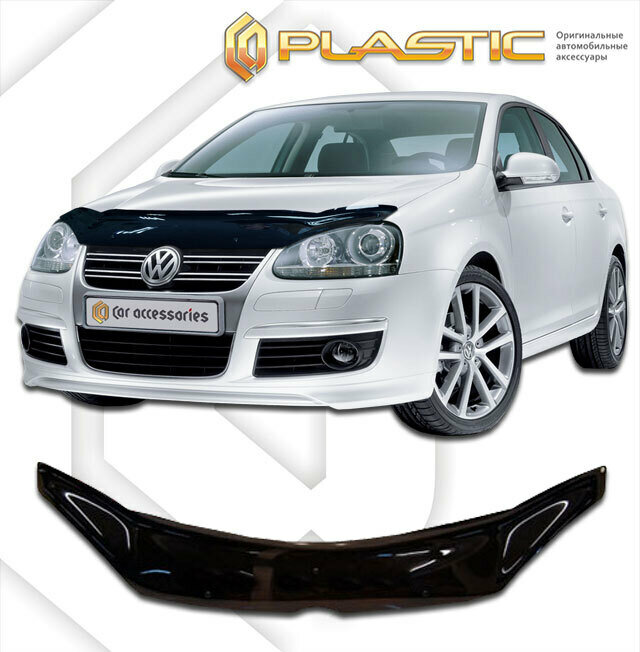 Дефлектор капота Volkswagen Jetta 2006-2010 Черный глянцевый СА Пластик