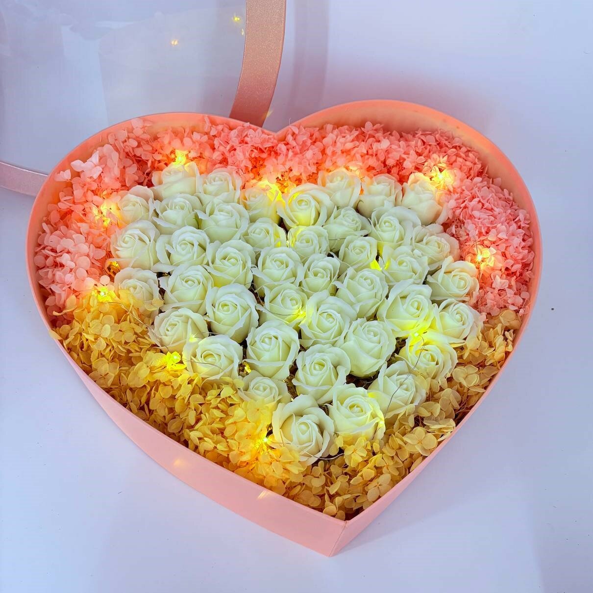 Огромное сердце из мыльных роз и стабилизированных цветов гортензий. Подарок любимой девушке на 14 февраля и 8 марта