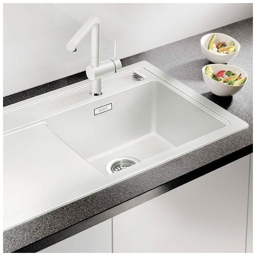 Смеситель Blanco LINUS, белый, гранит, латунь, поворотный излив