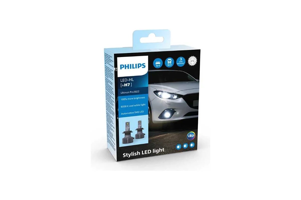 PHILIPS Автолампа H7 Ultinon Pro3022 LED HI/LO 6000K 2шт 12V/24V 11972U3022X2 963666