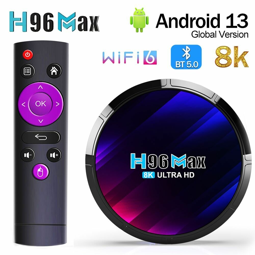 H96 MAX RK3528 Умный телевизор Android 13.0 BT5.0 8K UHD SPDIF 2.4G / 5G WiFi6 Быстрый телевизор 3D HDR YouTube