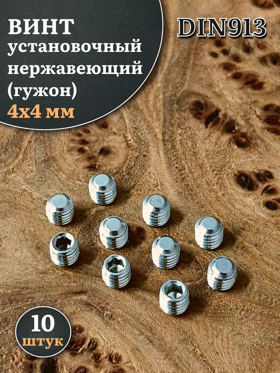 Винт установочный нержавеющий 4х4 DIN913 (гужон), 10 шт.