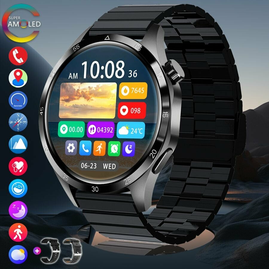 Стильные смарт часы мужские Limited Edition 2025, Series 4 Pro Max, 3 ремешка, 47mm, черный, NFC, с функцией вызова по Bluetooth