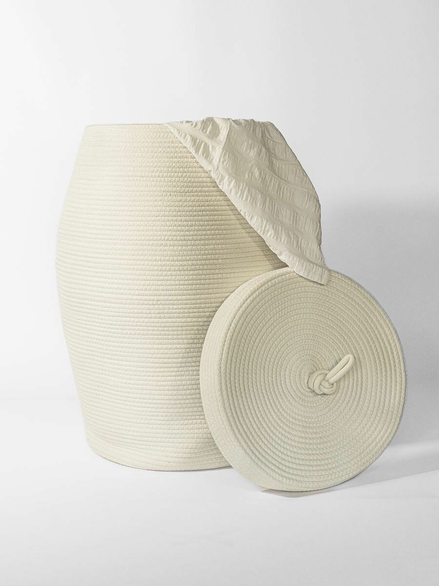 Корзина-кувшин для белья в ванную большая с крышкой и ручками из хлопка, хранение игрушек, вещей, пледов, подушек, спортинвентаря