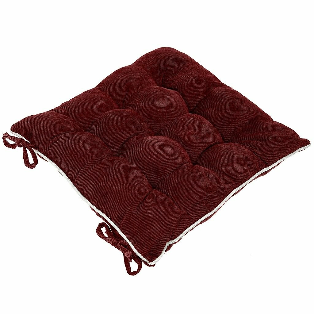 Подушка Домашняя Мода "Вельвет", для стула, 40х40х5 см, с кантом, бордовая, 100% полиэстер, наполнитель синтепон