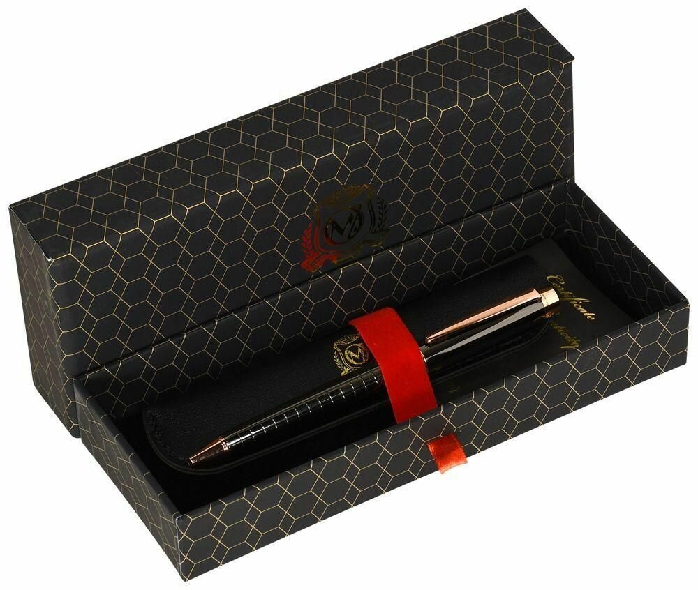 Шариковая ручка Manzoni "Recco", подарочная синяя, 1 мм, металлический корпус цвета Розовое золото, футляр (MARB-GG)