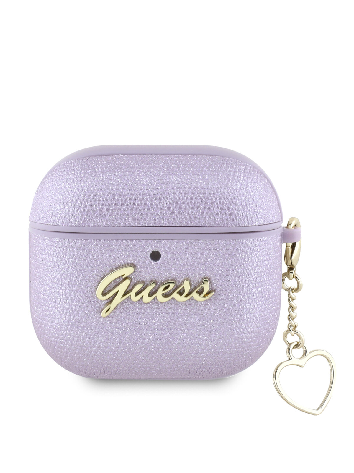 Guess для Airpods 4 чехол PU leather with Script metal logo and Heart charm Purple