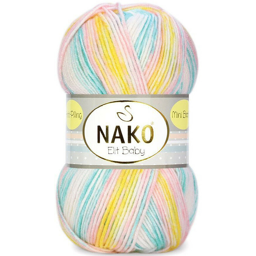 Пряжа Nako ELIT BABY MINI BATIK 32428 бел/бирюза/желтый (5 мотков)