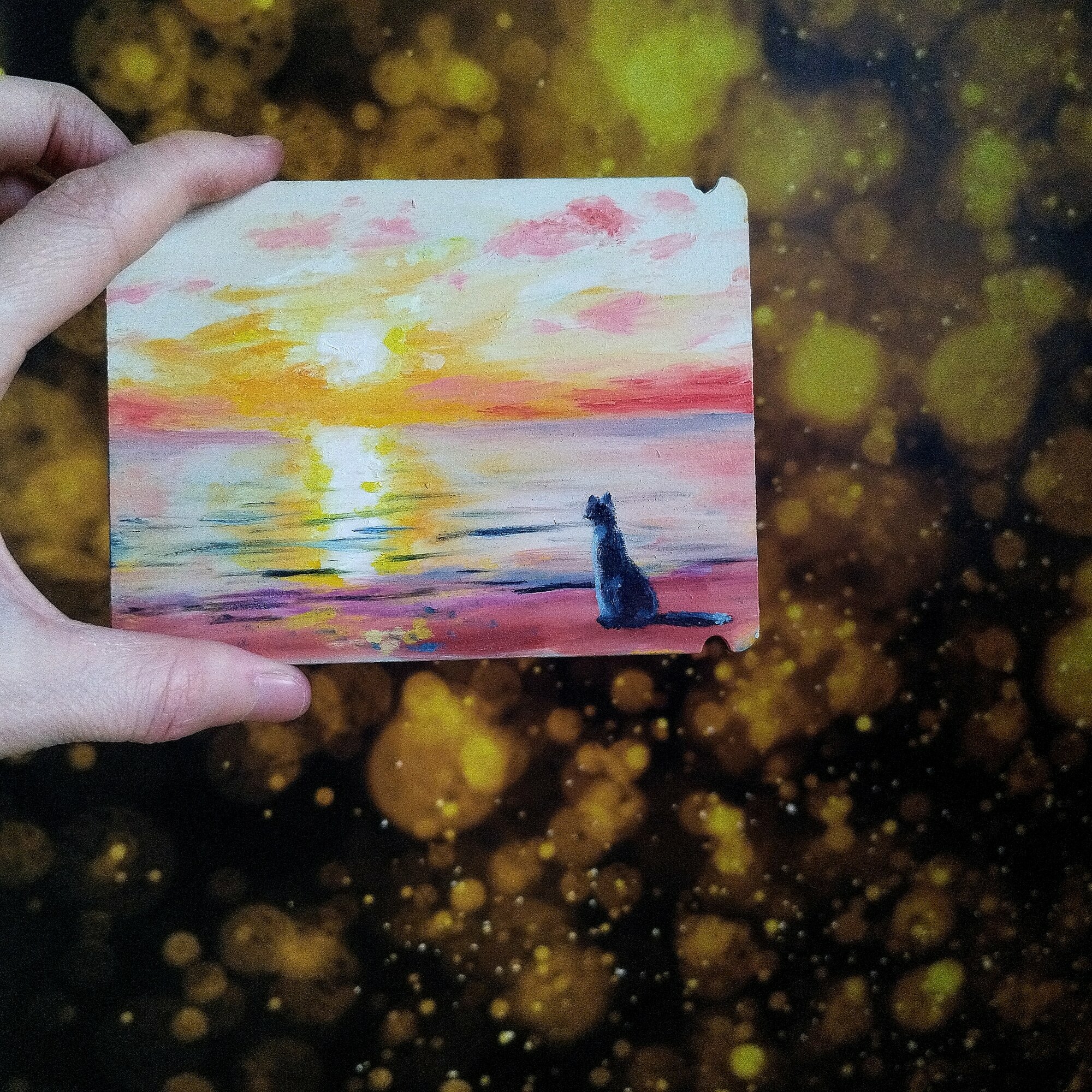 Миниатюра "Котик", масло, 9х12, художник, оригинальная картина