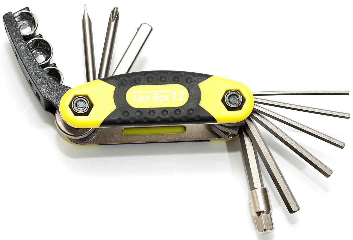 Набор ключей для велосипеда мультитул AUTHOR ToolBox 12 складных шестигранников, +/- отвертки, боксы никель, неон-желто-серый