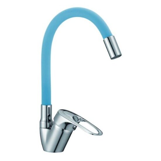 Смеситель для кухни D-lin с силиконовым изливом D150628-6C, синий и хром
