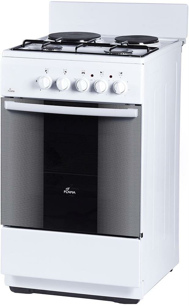 Газовая плита FLAMA RK 2201 W с электрической духовкой, объем 50 л, белый