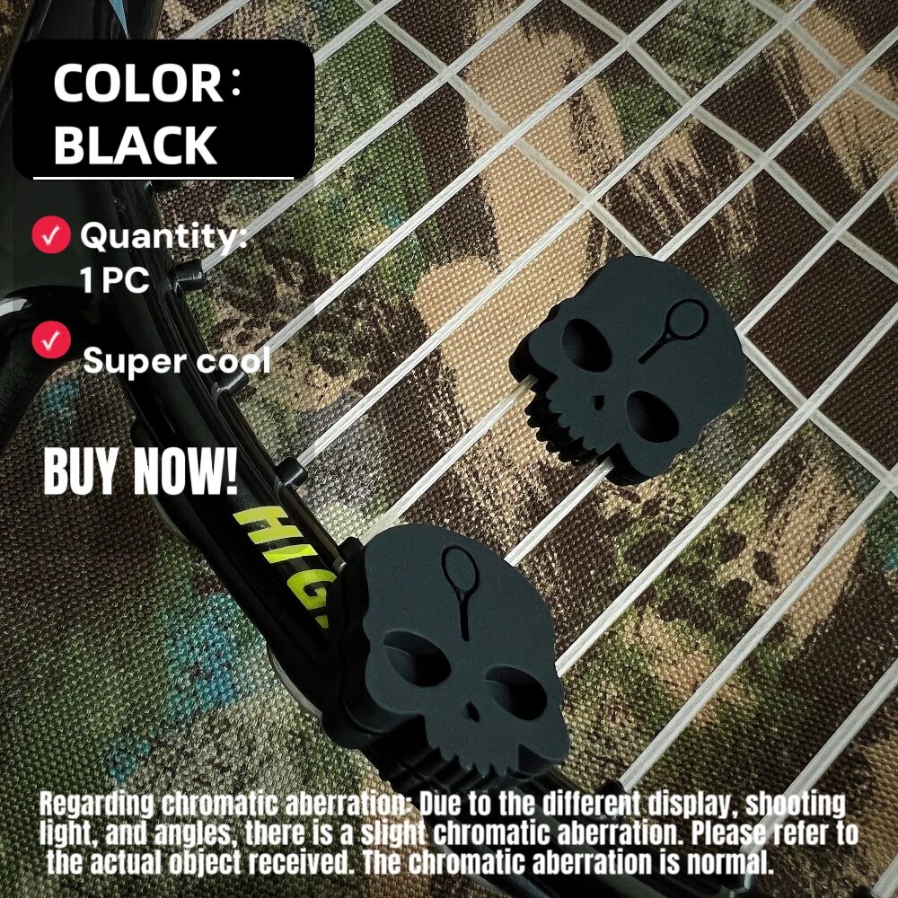 Супер крутой демпфер для теннисной ракетки с черепом, силиконовый антивибрационный амортизатор для теннисной ракетки, спортивные аксессуары для тенниса Черный, Black