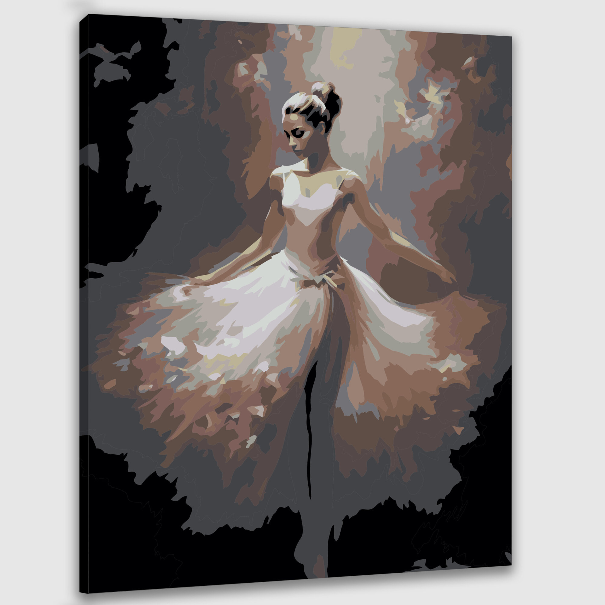 Картина по номерам 40x50 см, картина маслом, балерина, арабеска, балетная пачка, движения, мазки кисти, освещение