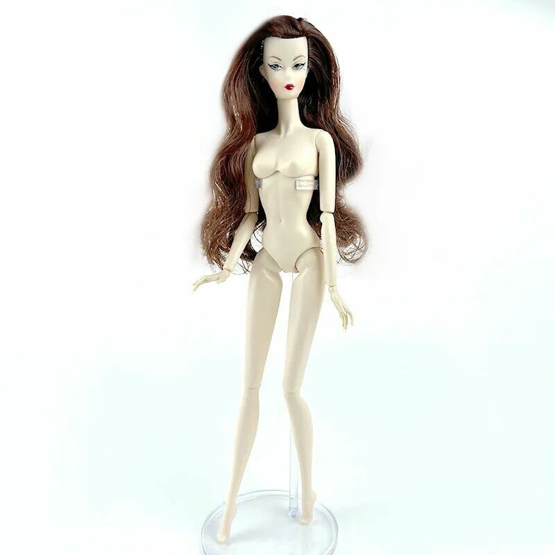 Коричневые волнистые волосы 11,5" Голова куклы + обнаженное тело подвижны -jua