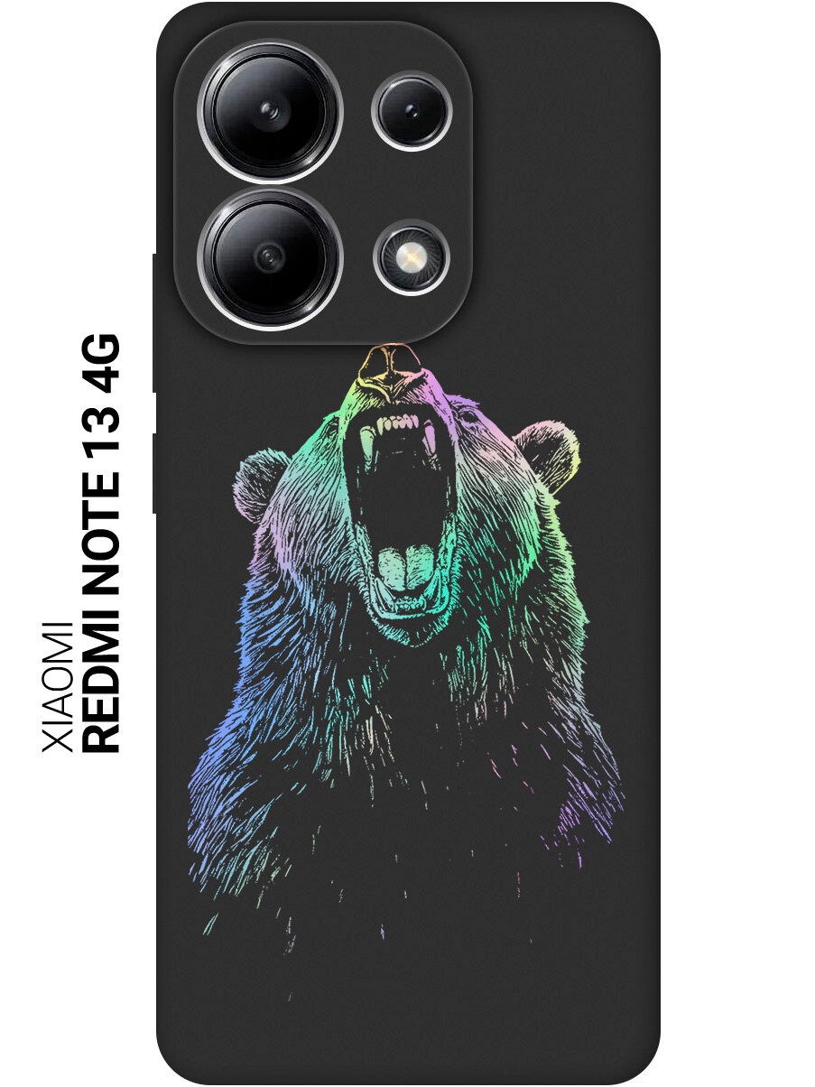 Силиконовый чехол на Xiaomi Redmi Note 13 4G с принтом "Медведь Гризли" матовый черный