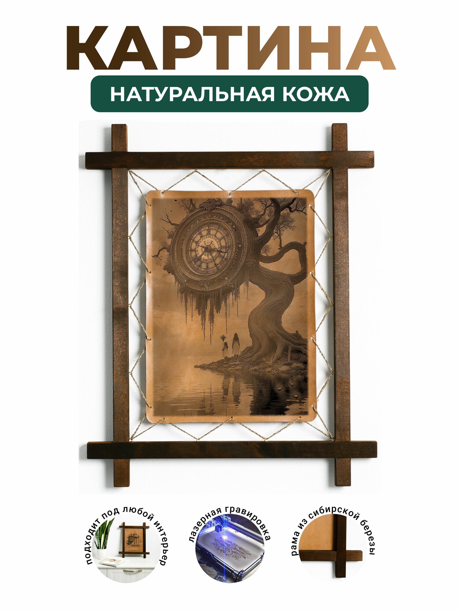 Картина интерьерная из кожи "Дерево времени №1", BoomGift