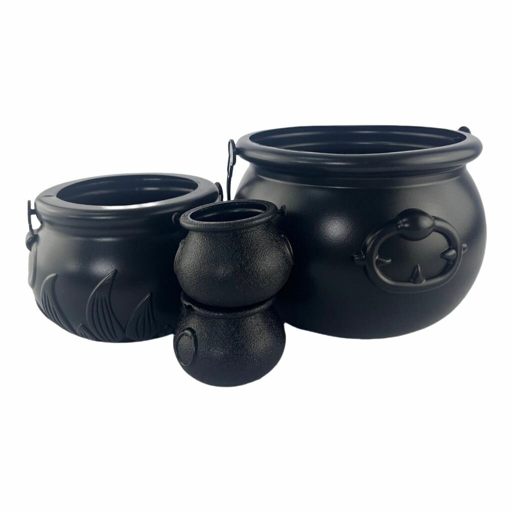 Набор из 4 больших чайников-котлов Ведьмы для конфет и декора на Хэллоуин и День Святого Патрика, пластиковые подставки разных размеров для вечеринок