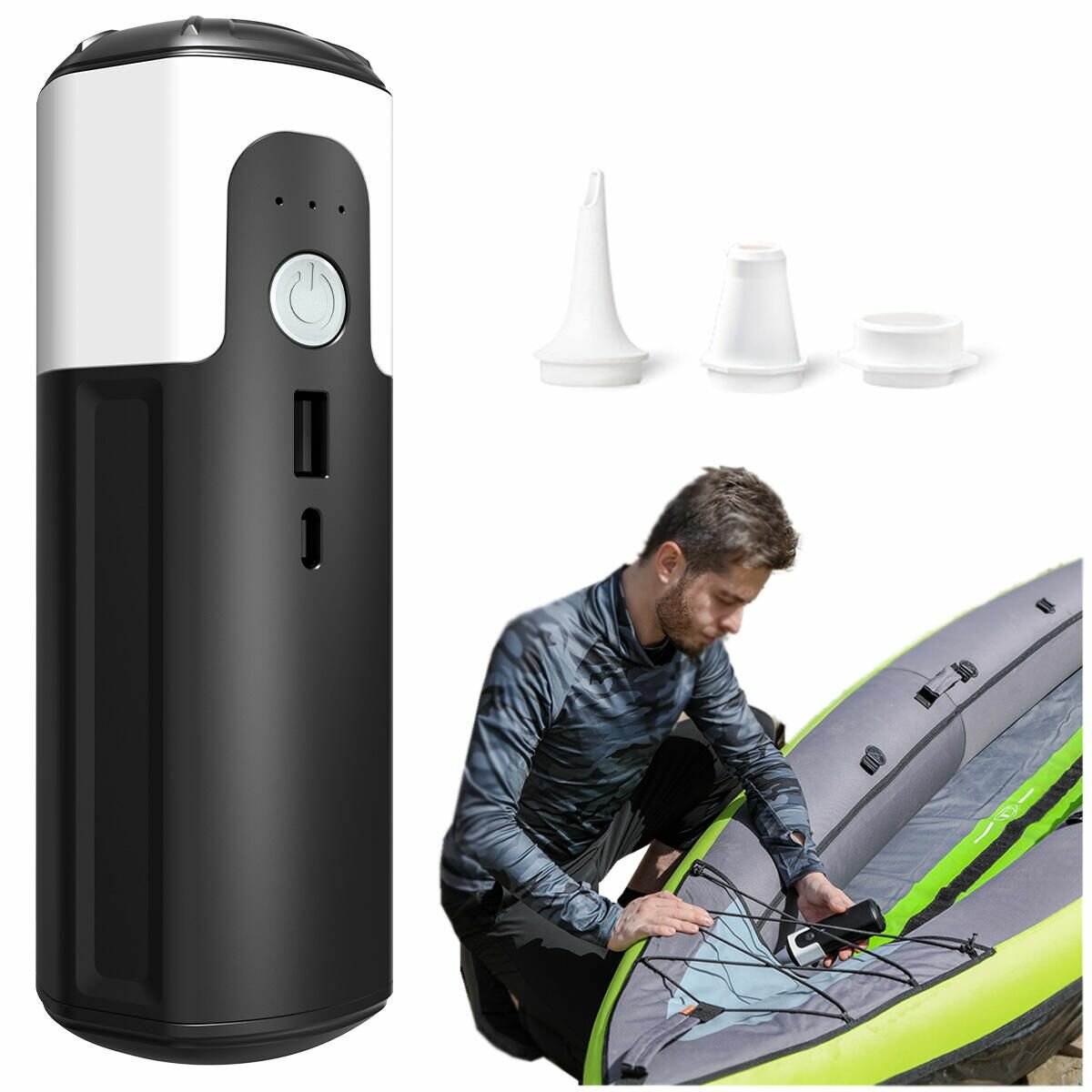 Аккумуляторный электрический насос для матраса AEROGOGO GIGA PUMP 17 Black P17L-01, Decathlon, Цвет: Черное