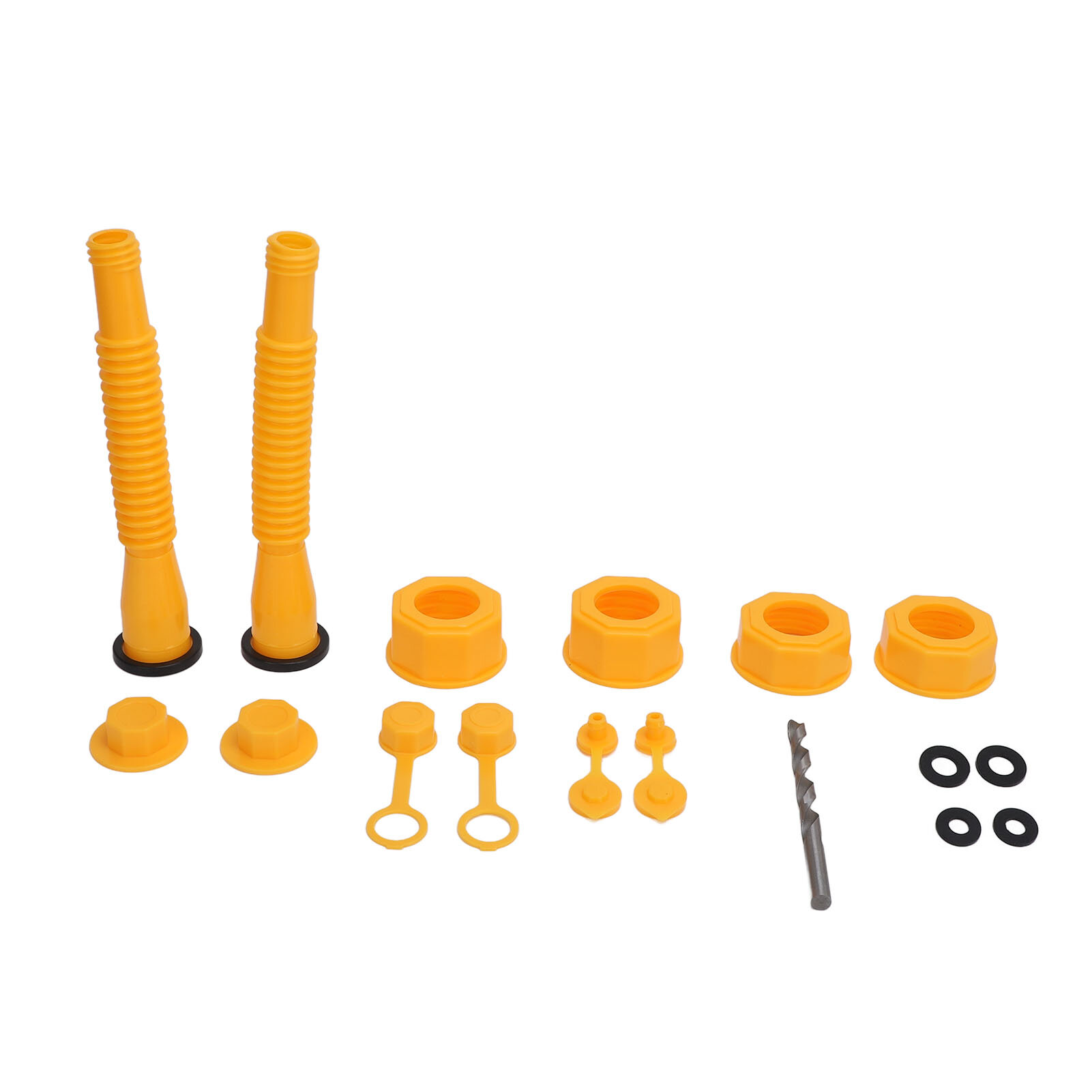 2 комплекта сменных носиков для бензобака, противопроливной гибкий шланг, вентиляционная крышка и насадка для топливного бака объемом 1,5–1,0 галлона.