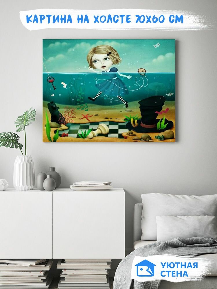 Картина на натуральном холсте Уютная стена "Водный путь - Алиса в Стране чудес" 70х60 см