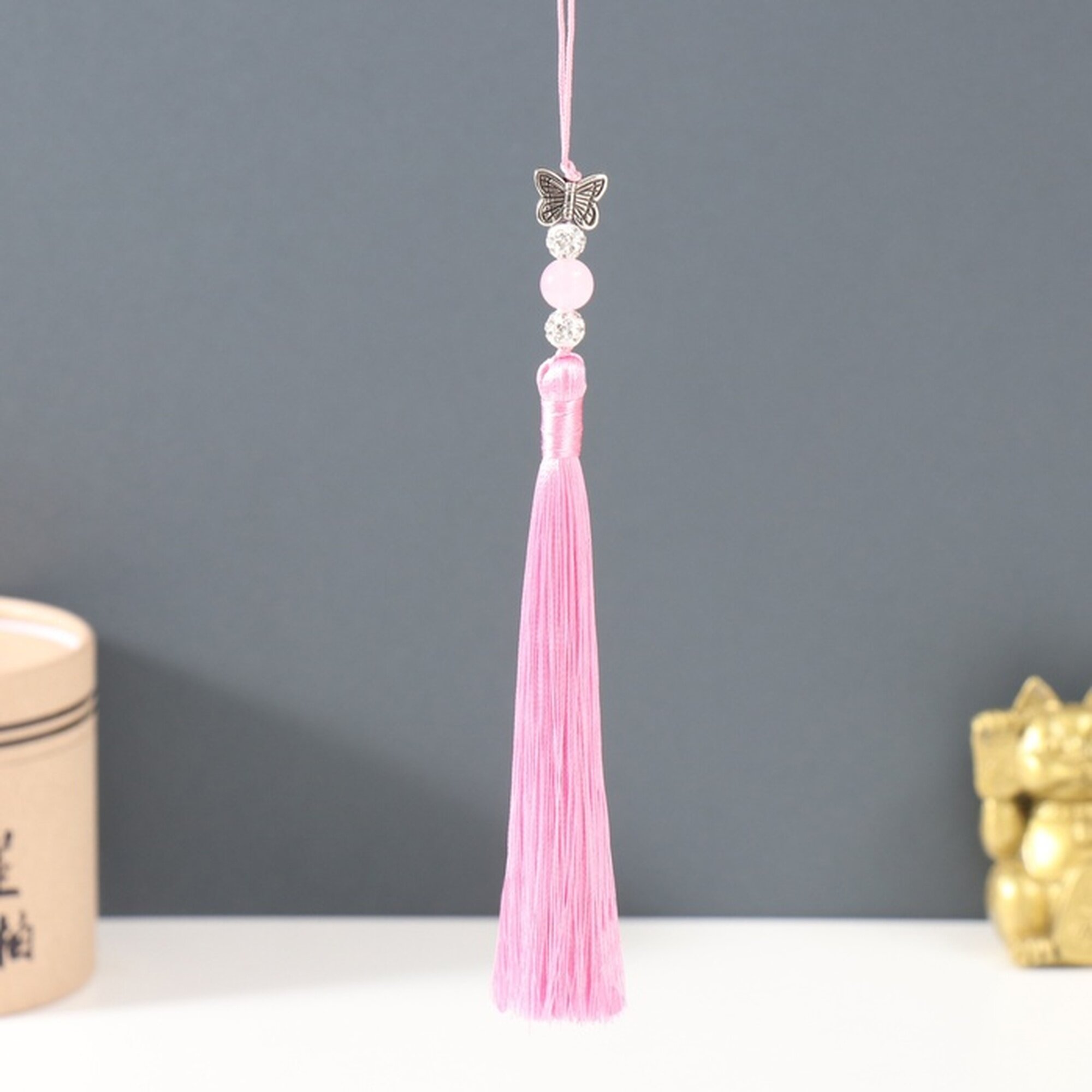 Подвеска "Бабочка", текстиль, металл, розовая, 16,5 x 1 x 1,2 см