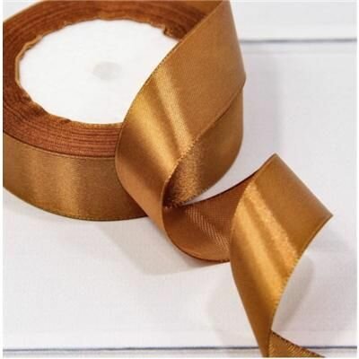 Лента декоративная КНР атласная, 25 мм х 23 м, золотисто-коричневый