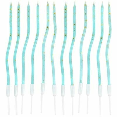 Набор свечей для торта весёлая затея Волна, голубые искры, с подставкой, 13 см, 12 шт