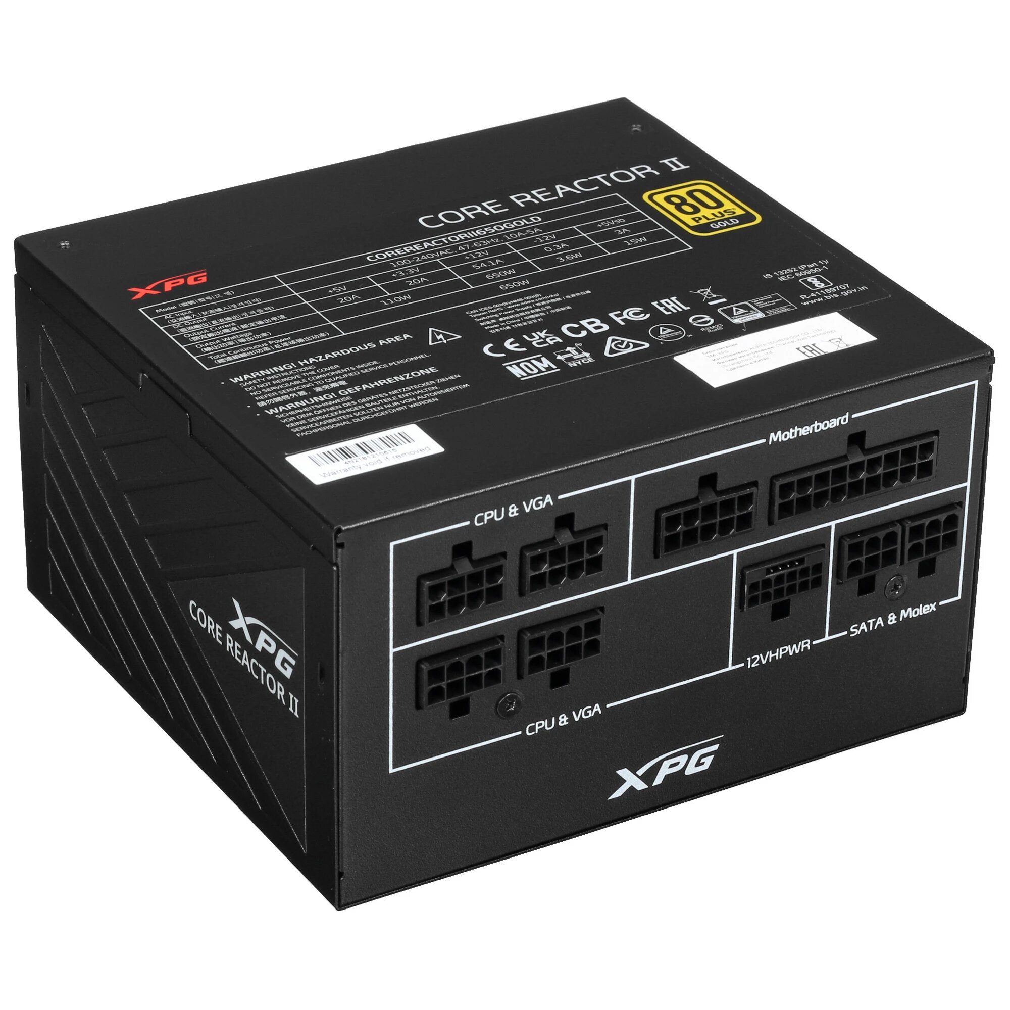 Блок питания ADATA XPG 650W CORE REACTOR II, модульный, 16 Pin PCIe 5.0, 80 PLUS Gold (COREREACTORII650G-BKCEU)