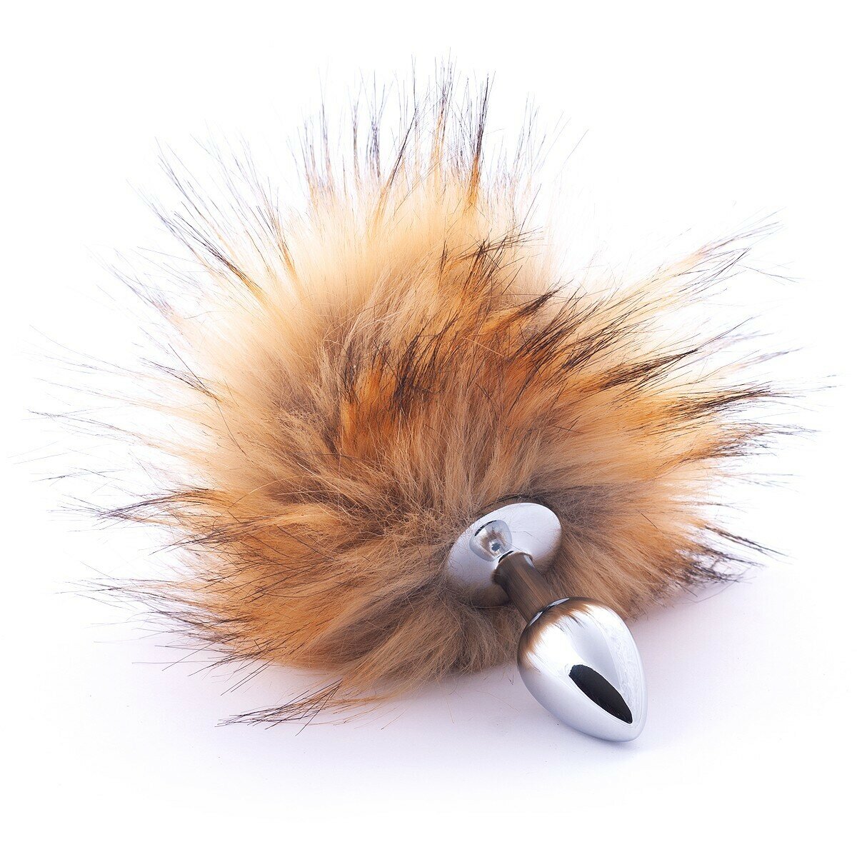 Серебристая анальная пробка с коричневым хвостиком - 9 см