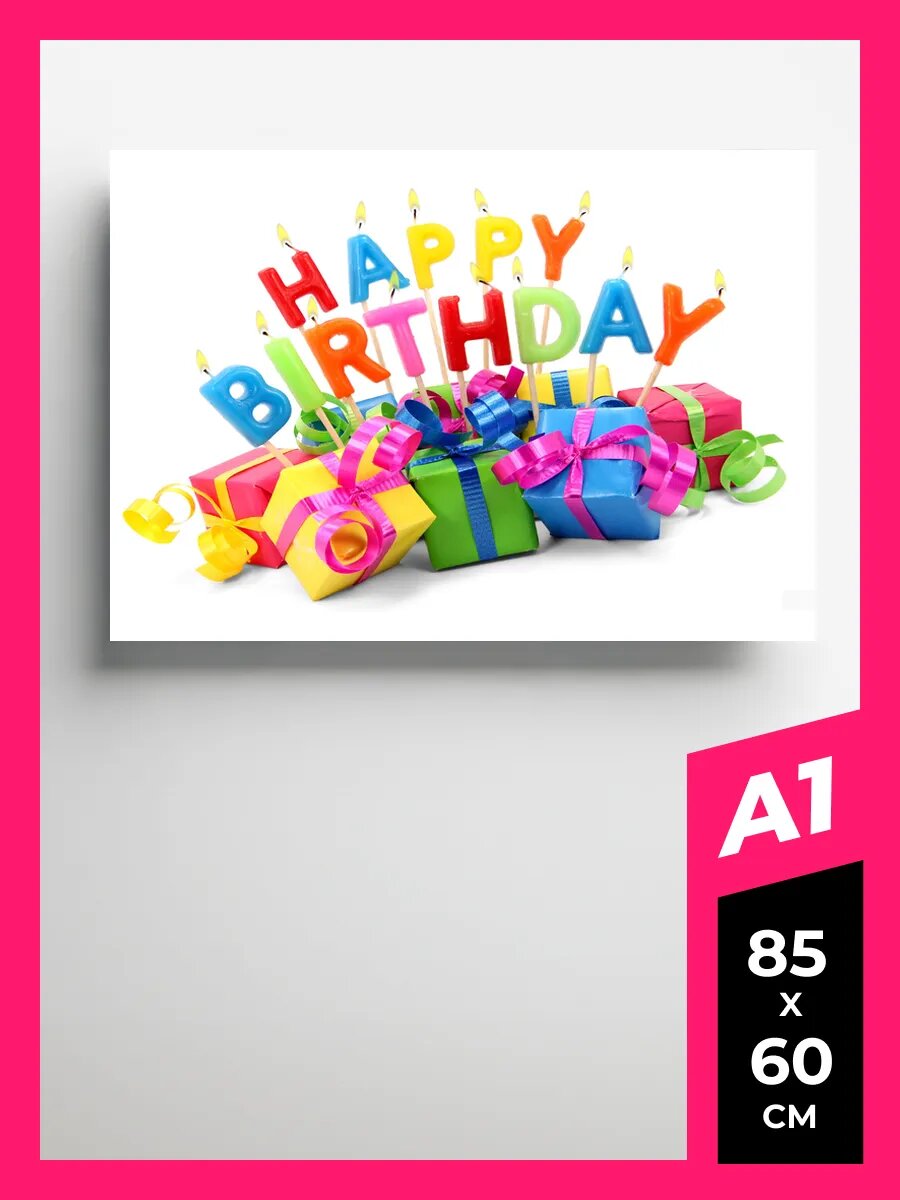 Постер С днем рождения плакат 15 A1, матовая фотобумага премиум качества