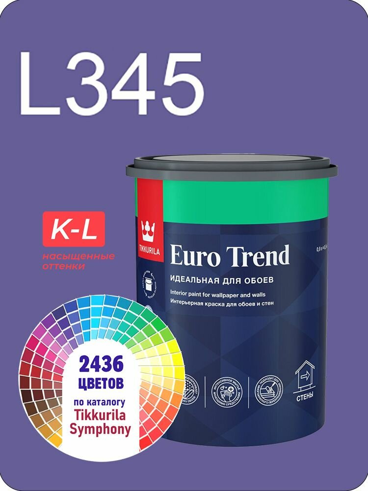 Краска для обоев Tikkurila Euro Trend 0,9л. насыщенные оттенки L345