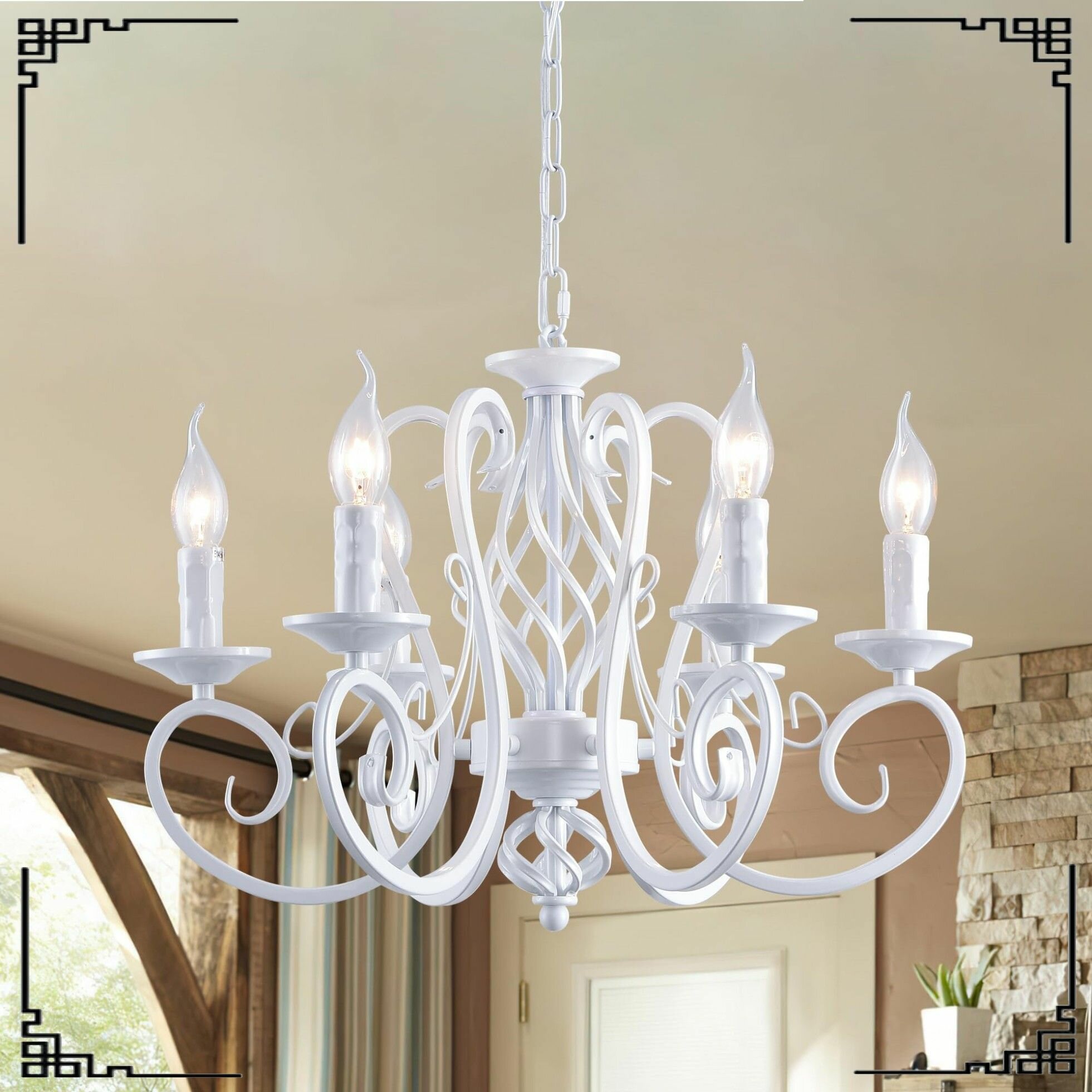 Люстра потолочная 6 Подсвечников из кованого железа в стиле французского кантриБронза 40 Вт, E14