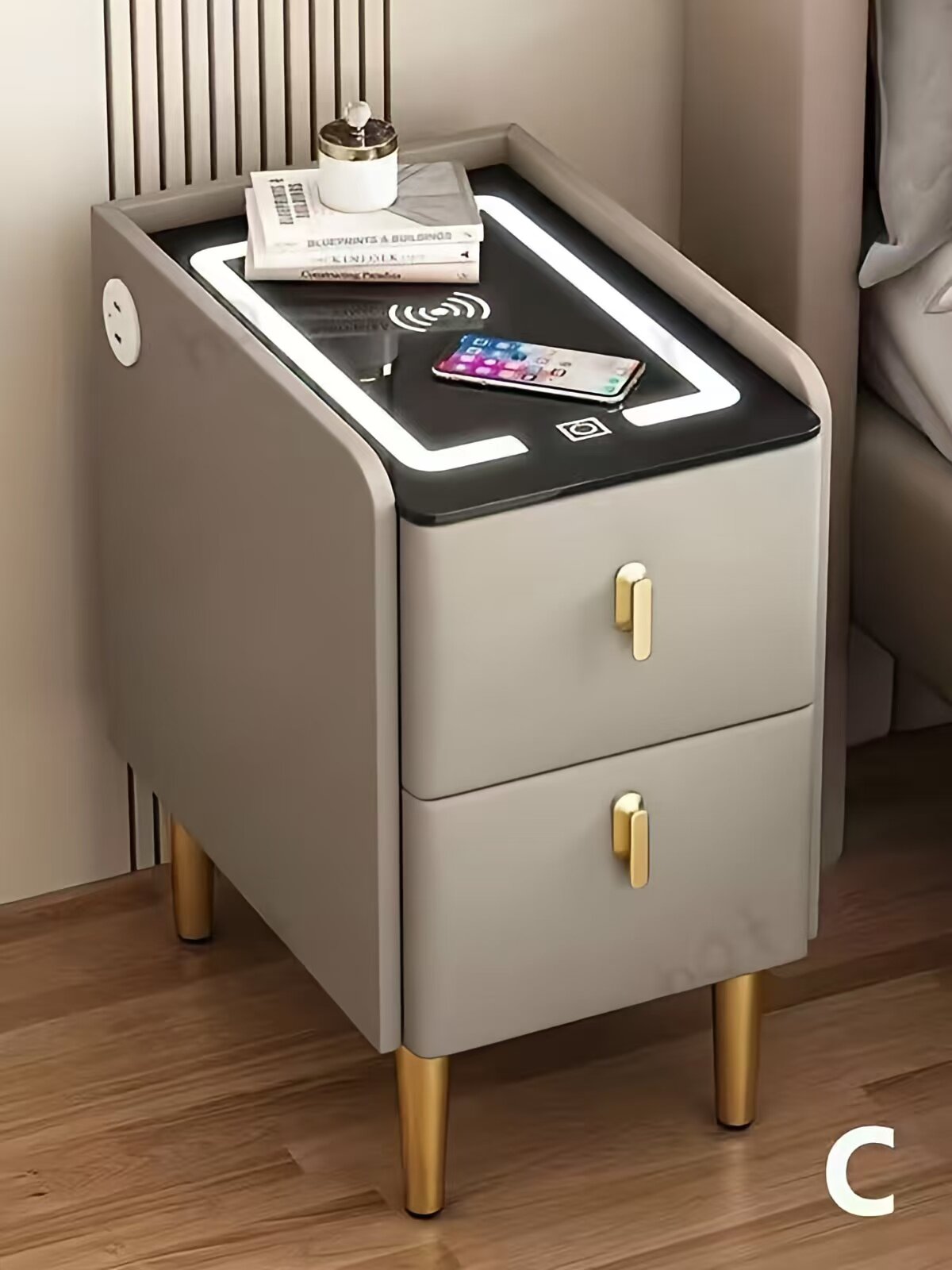 Тумба-секретер F, массив дерева, 3-цветное светодиодное освещение