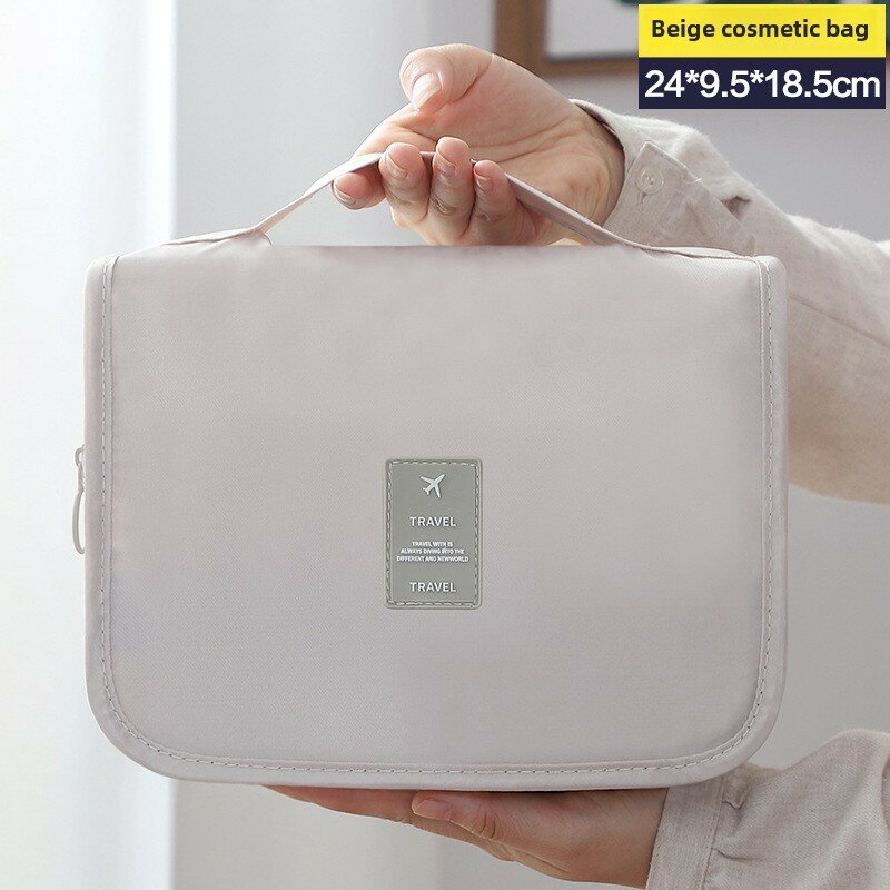 Корейский стиль простой водонепроницаемый косметический чемодан портативный большой объем косметический чемодан с крючком сумка для хранения туалетных принадлежностей (бежевый)
