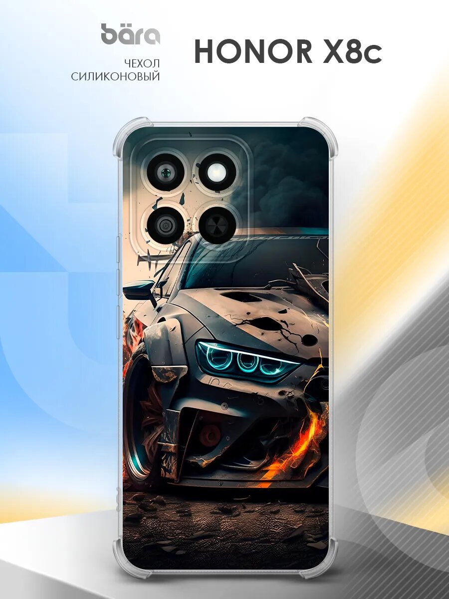 Чехол на Honor X8c / Хонор Х8с накладка, защита камеры и углов, прозрачный с рисунком