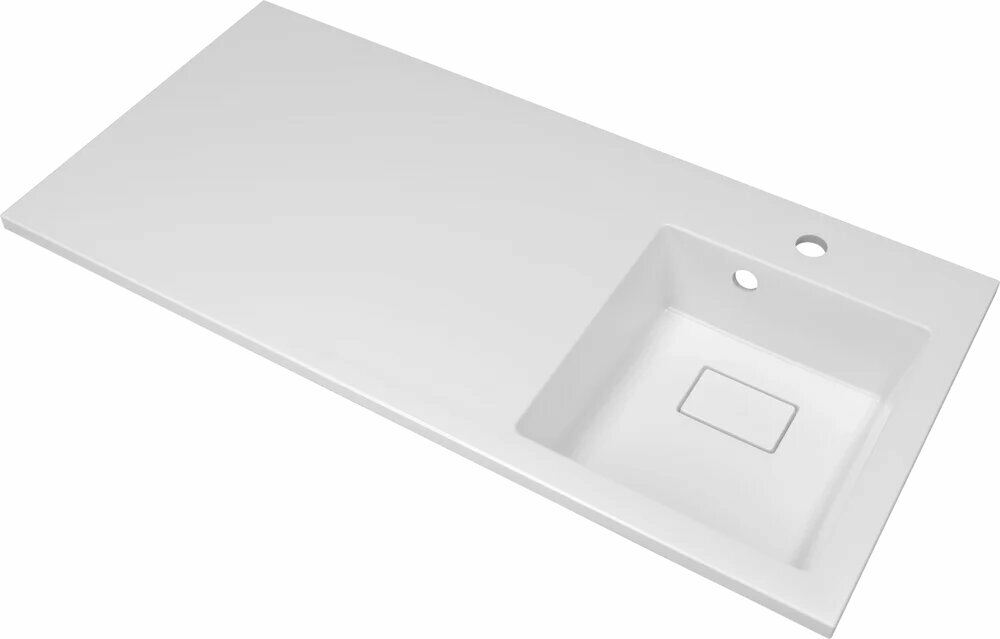 Раковина над стиральной машиной Florentina Аванти 100 R с левым крылом, на кронштейнах, белая, глянцевая, раковина для ванной из искусственного камня, прямоугольная